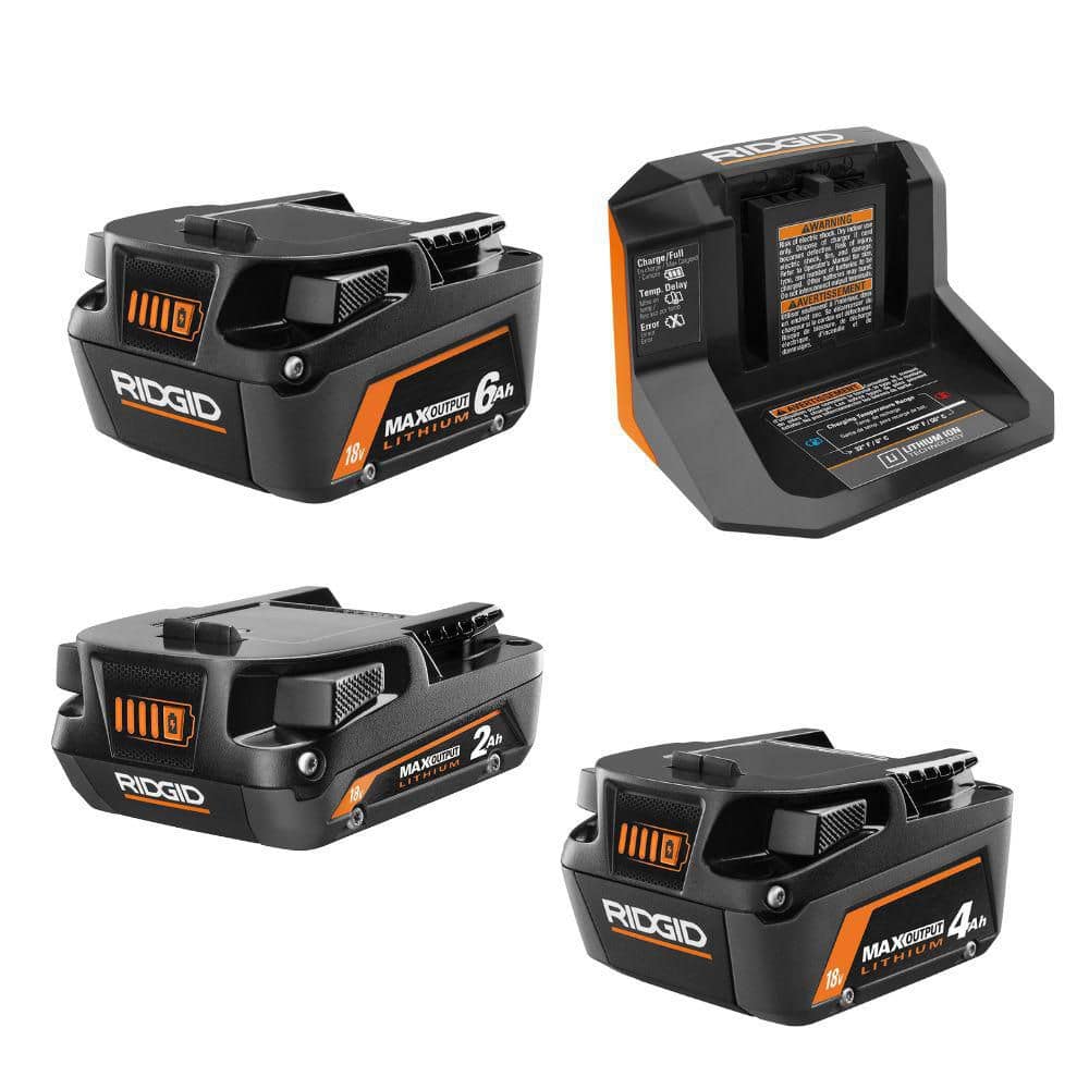 RIDGID 18V 2.0 Ah, 4.0 Ah, 6.0 Ah Lithium-Ion Battery and Charger Starter Kit AC9302460SB - The ...