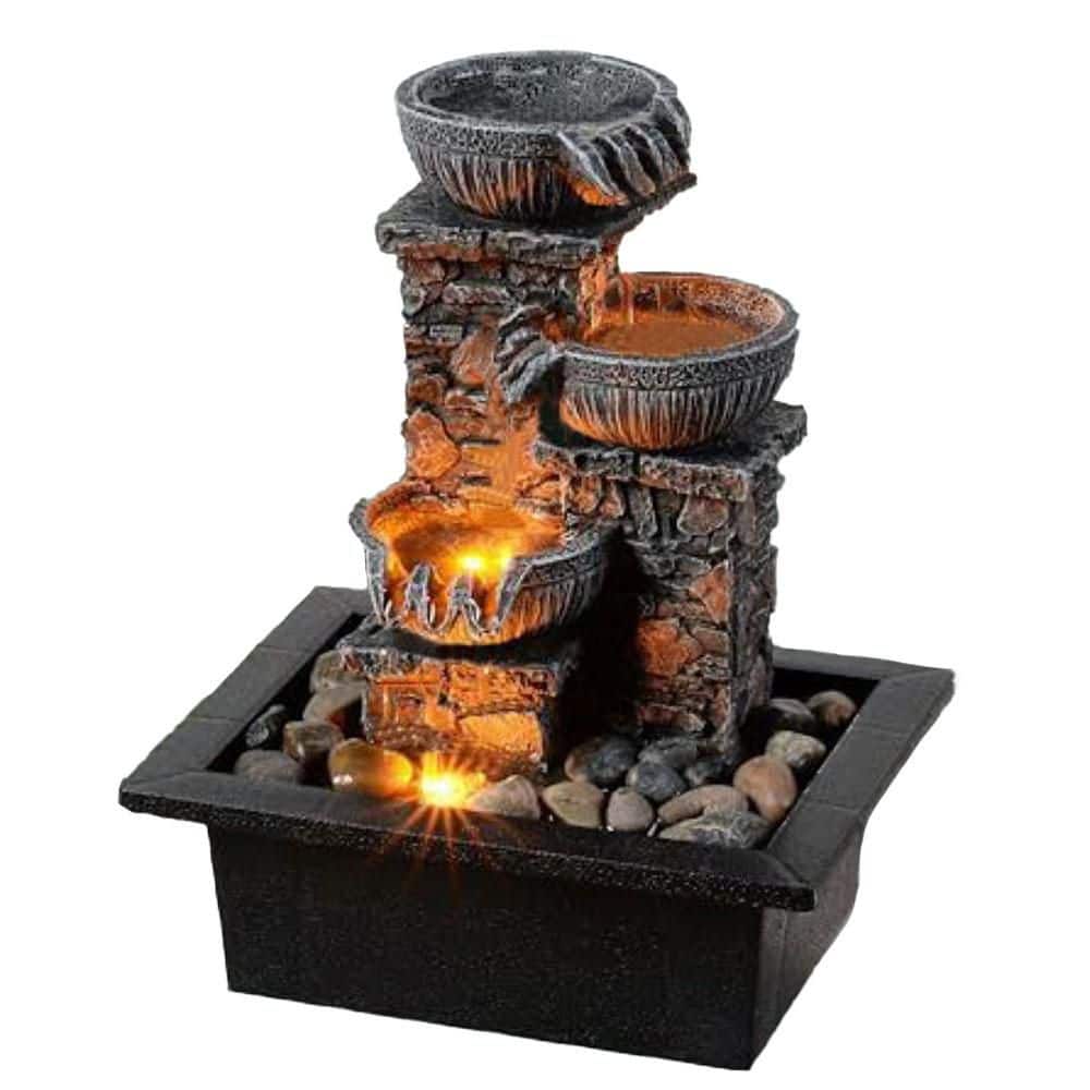 Afoxsos 3-Bowl Tabletop Fountain with LED Light, Soothing Water Sound ...