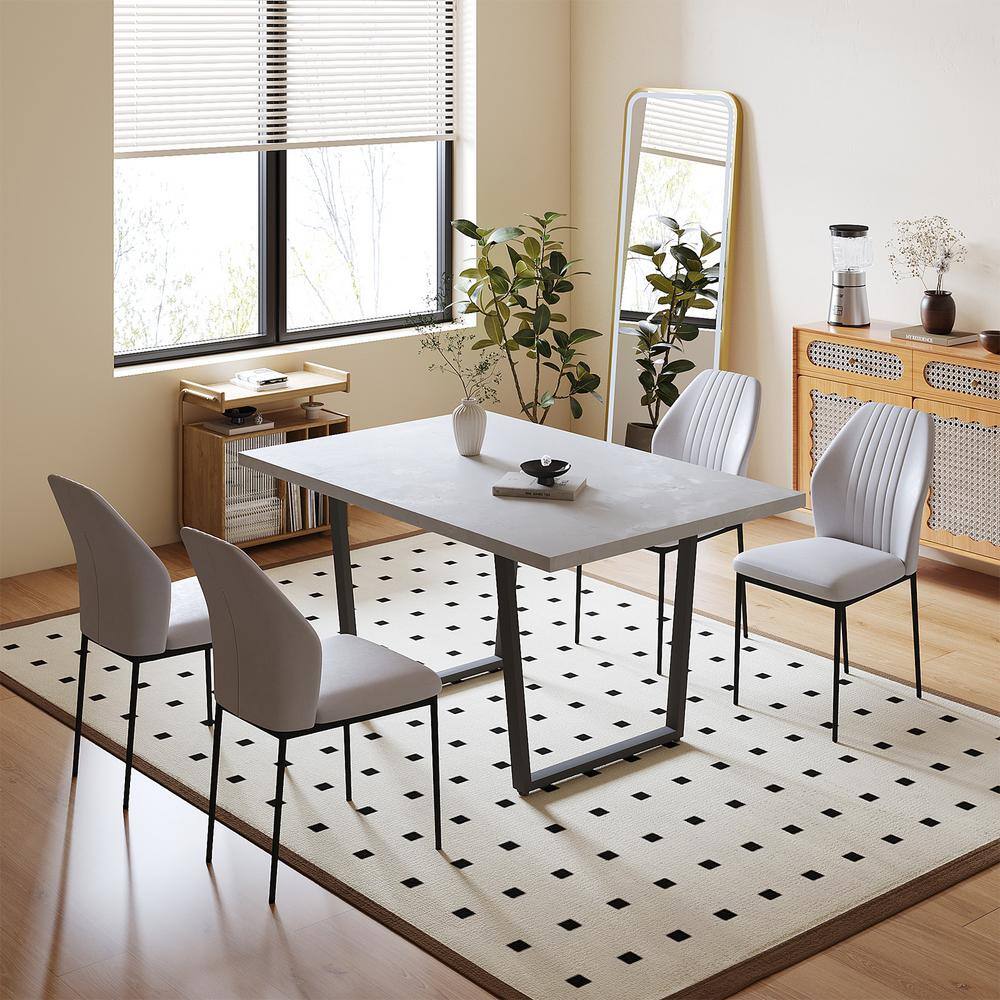 GOJANE 5-Piece Rectangle Gray MDF Table Top Dining Room Set Seating 4 ...