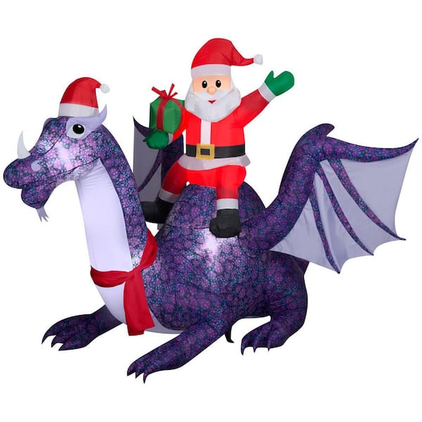 Gemmy 5.9 ft. H x 7.4 ft. W Airblown Animated Christmas Santa Riding ...