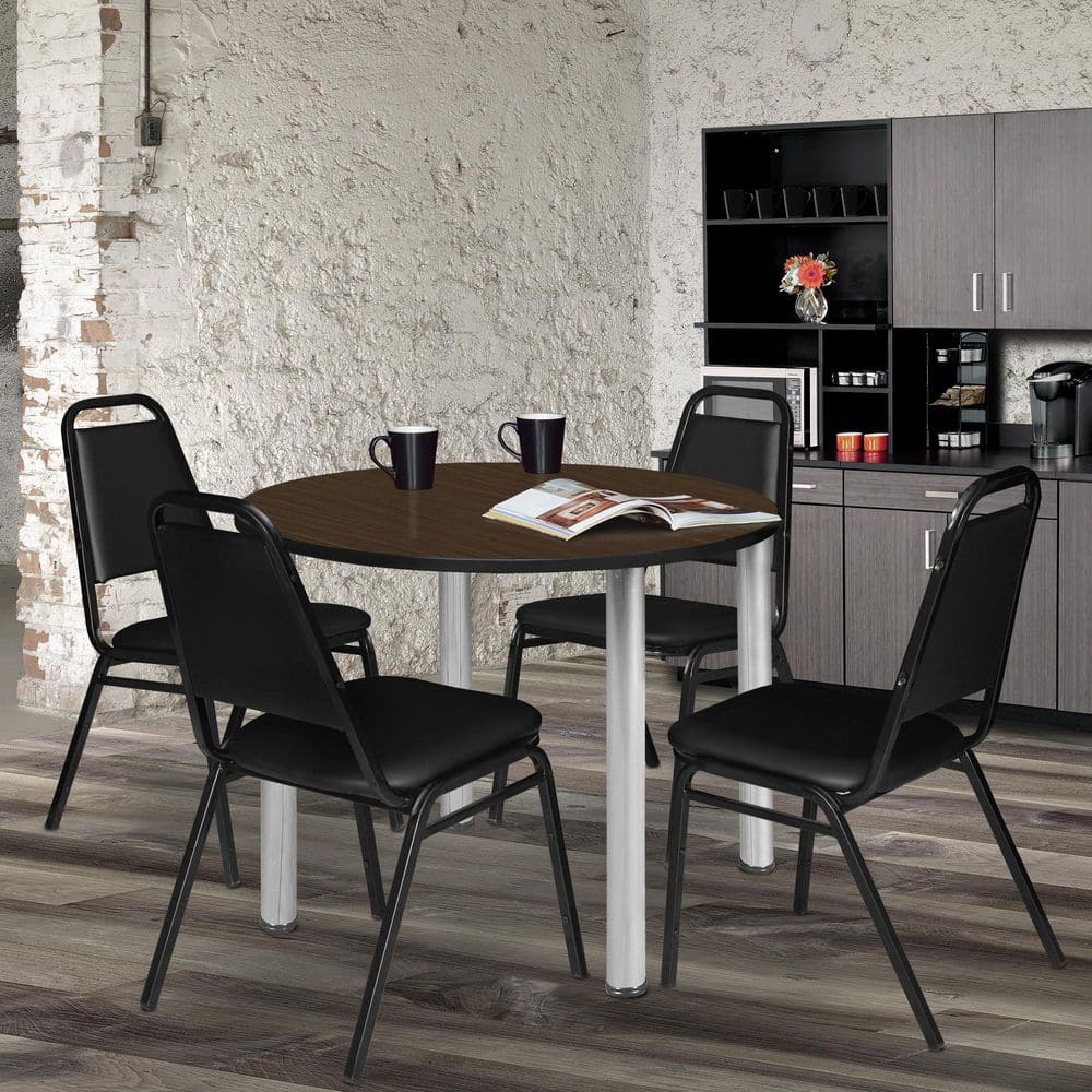 Regency Kee 36 in. Neo Walnut Round Breakroom Table Desk and 4 ...
