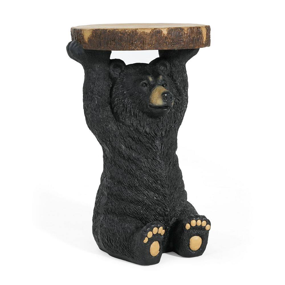 1-PC Black Bear Composite Side Table with Hand-Painted MGO Sculpture ...