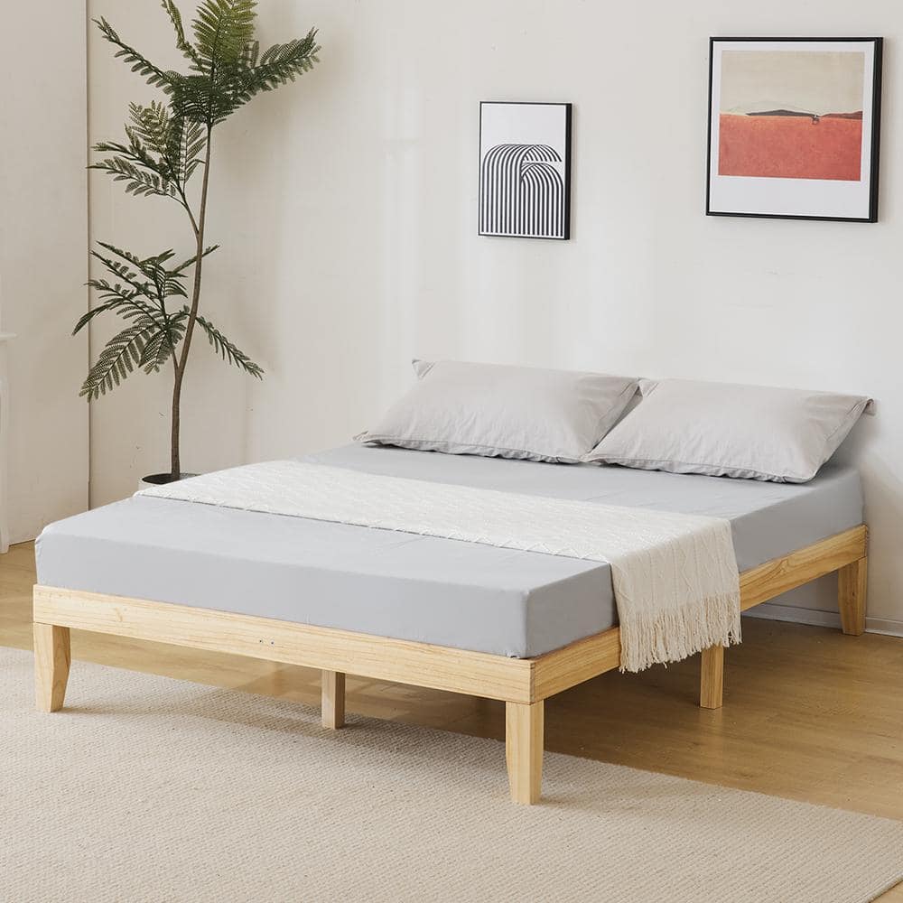 Karl home Yellow Wood Frame Pine wood Queen Platform Bed Single Bunk ...