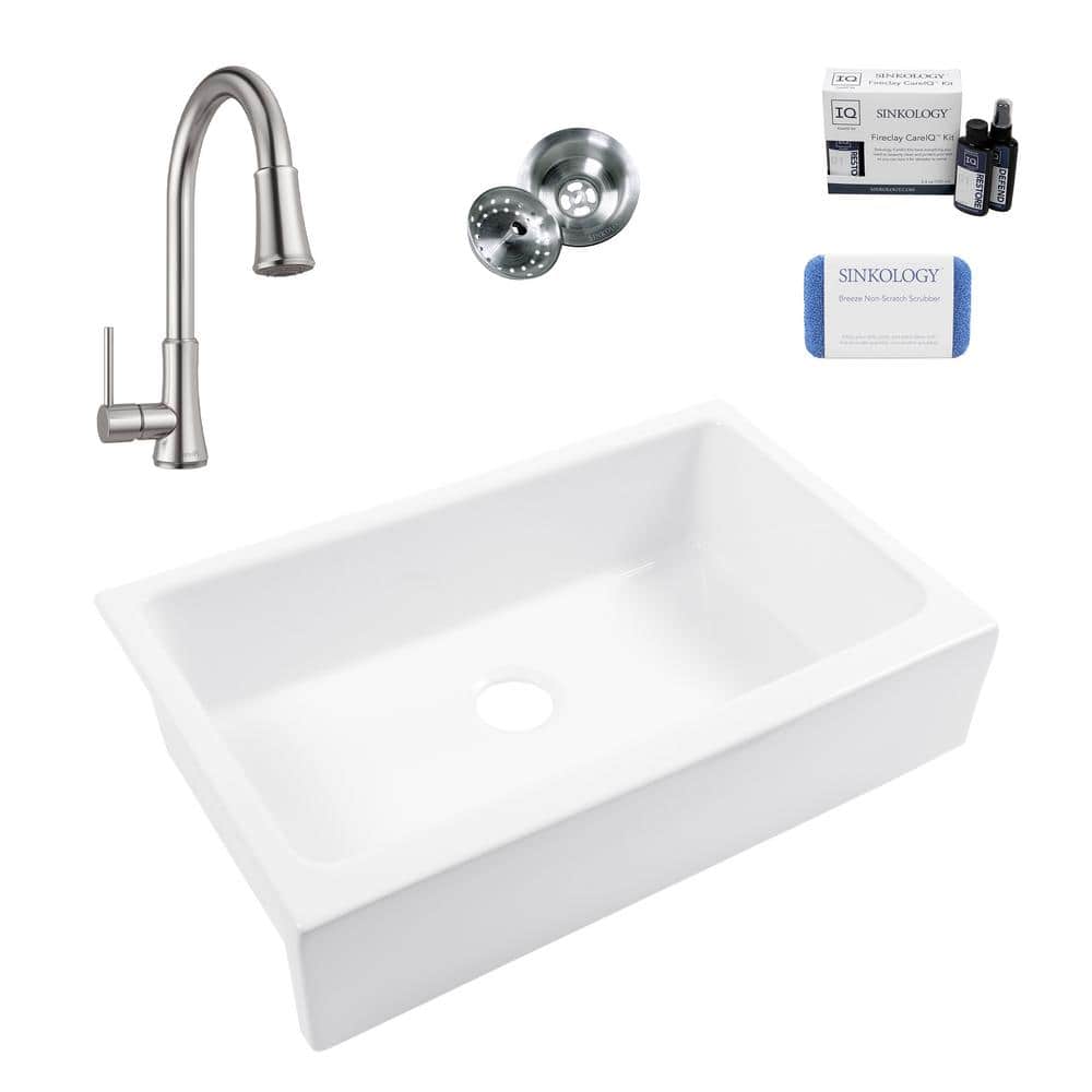 SINKOLOGY Grace 34 in. Quick-Fit Farmhouse Apron Front Undermount ...