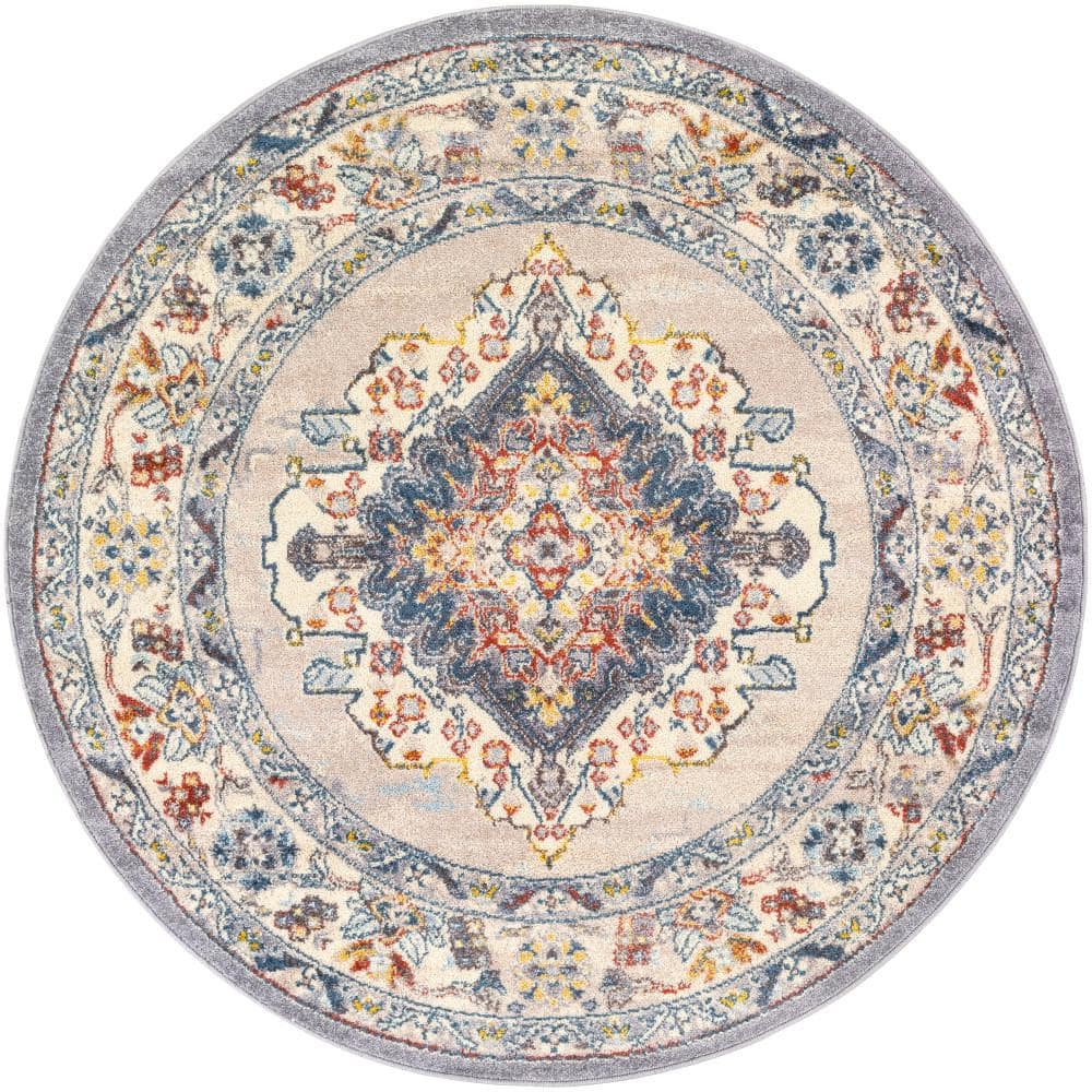 Livabliss Chandi Blue/Orange 5 ft. 3 in. x 5 ft. 3 in. Round Medallion ...