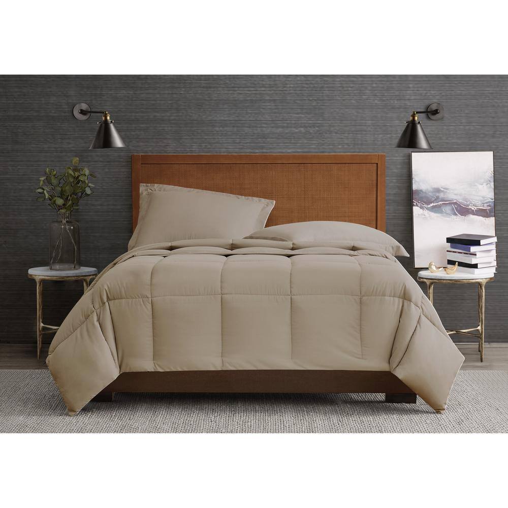 London Fog Garment Wash Solid 3-Piece Khaki Microfiber King Comforter ...
