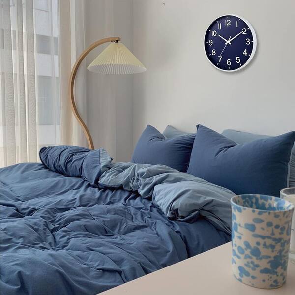 12 in. Navy Blue Silent Non-Ticking Modern Wall Clock YAQK8V - The Home ...
