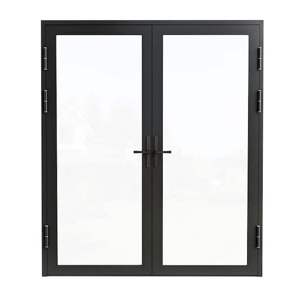 ARK DESIGN 72 in. x 80 in. Double Slide Black Aluminum Double Tempered ...
