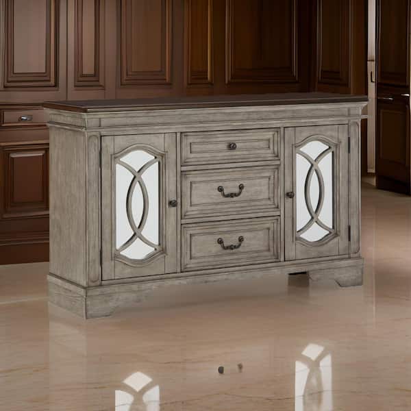 Benjara Gray Wood 59 in. Buffet with 2 Cabinets and 3 Drawers BM316641 ...