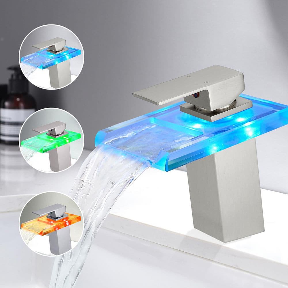 INSTER Single Handle Single Hole Bathroom Faucet LED Light 3 Colors ...