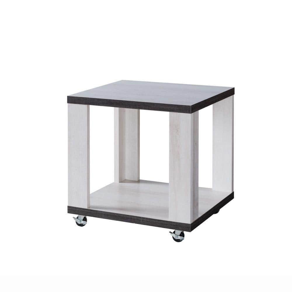 Benjara 22 in. White and Gray Square Wood End Table with Open Bottom ...