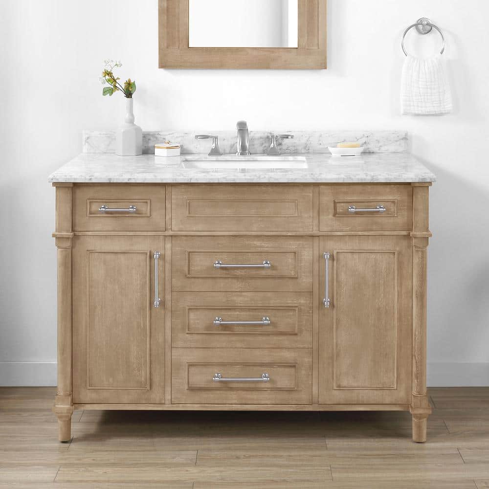 Home Decorators Collection Aberdeen 48 in. Single Sink Antique Oak Bath Vanity with Carrara Marble Top Assembled Aberdeen 48AO The Home Depot