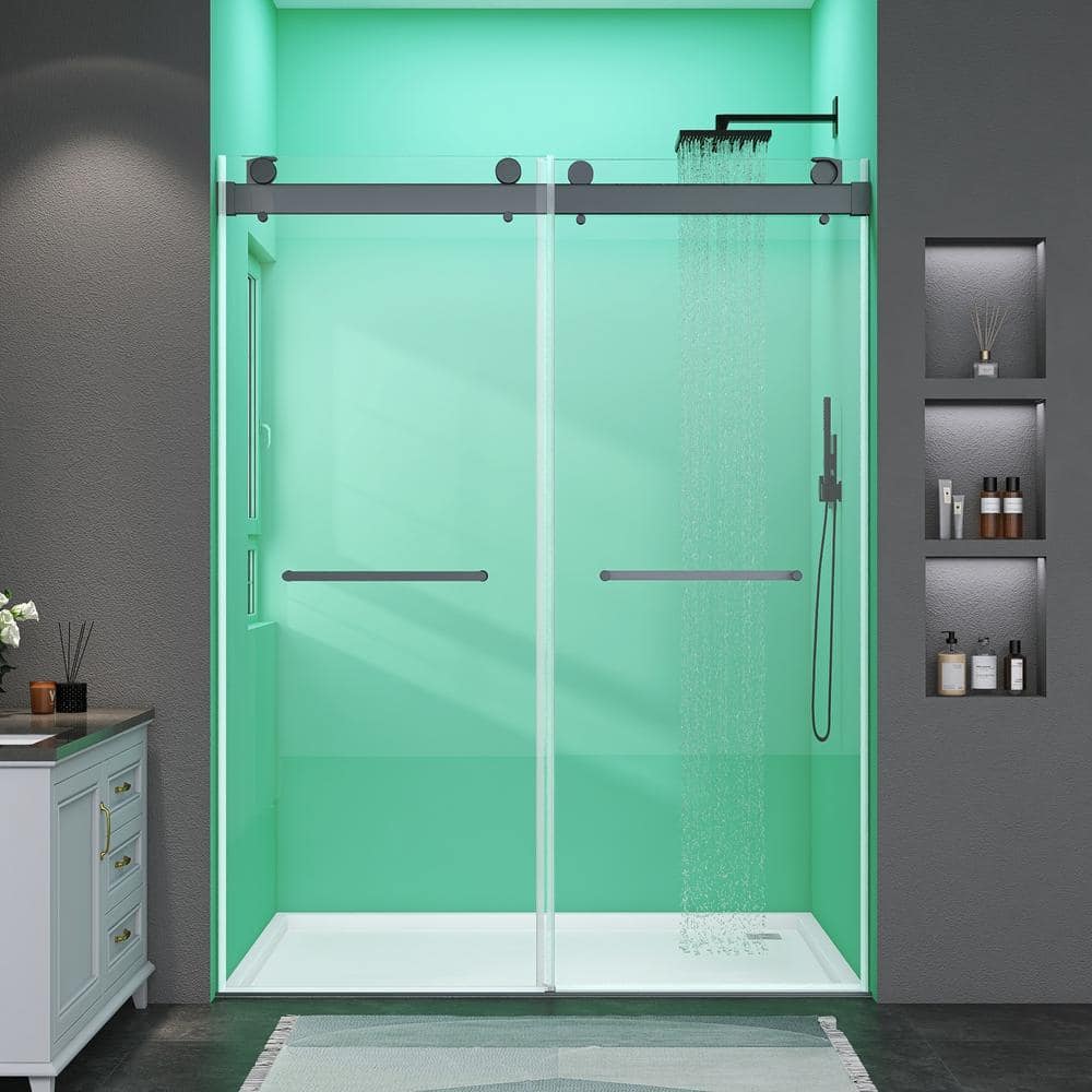 Zeafive 72 in. W x 79 in. H Glass Shower Door Frameless Bypass Double Sliding Shower Doors in ...