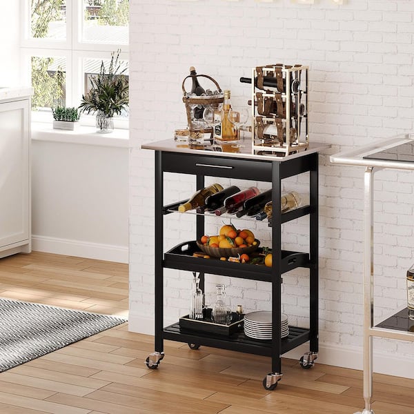 ANTFURN Black Kitchen Cart with Drawers; Wheels; Shelf; Locking Casters ...