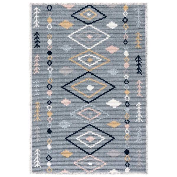 SAFAVIEH Marrakesh Gray/Multi 9 ft. x 12 ft. Geometric Striped Area Rug ...