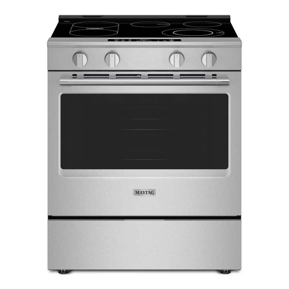Maytag 30 in. 5 Burner Elements Slide-In Electric Range in Fingerprint ...
