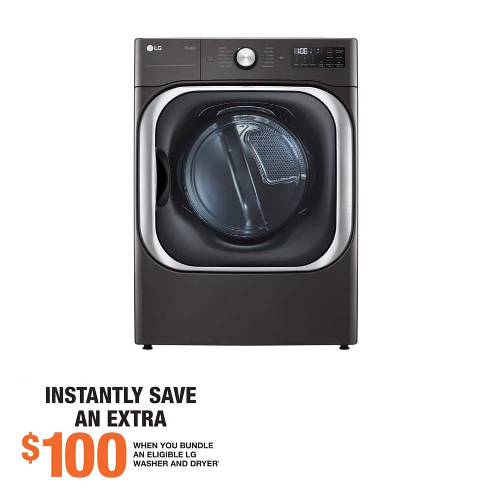 LG 9.0 cu. ft. Vented SMART Stackable Gas Dryer in Black Steel with ...