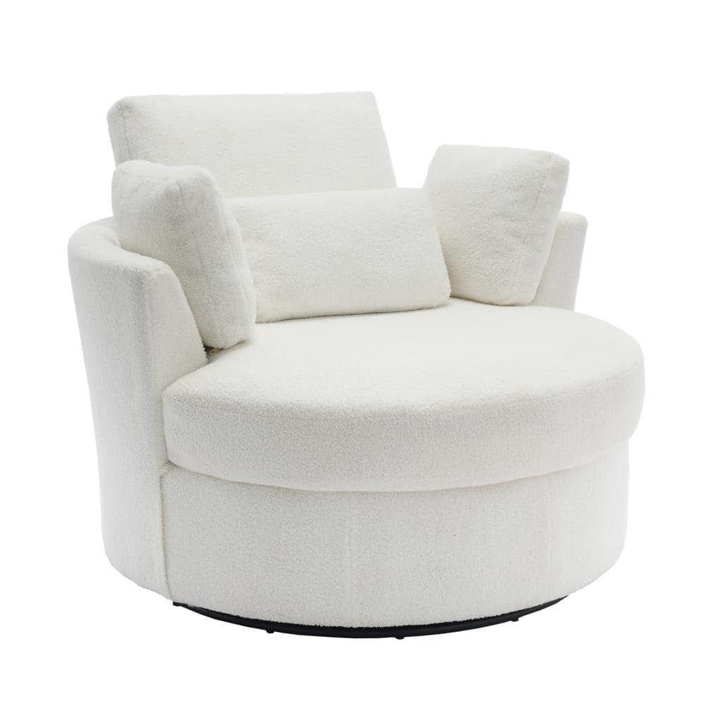 Uixe Ivory Boucle Polyester Upholstered 360° Swivel Accent Barrel Chair ...