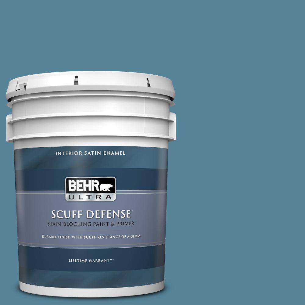 BEHR ULTRA 5 gal. #S480-5 Blue Moon Bay Extra Durable Satin Enamel ...