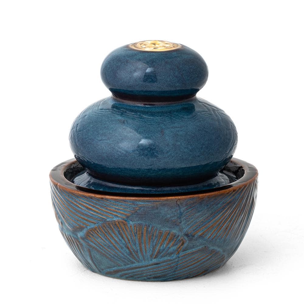 Glitzhome 8.75 in. H Turquoise Leaf Textured Ceramic Tabletop or Water ...