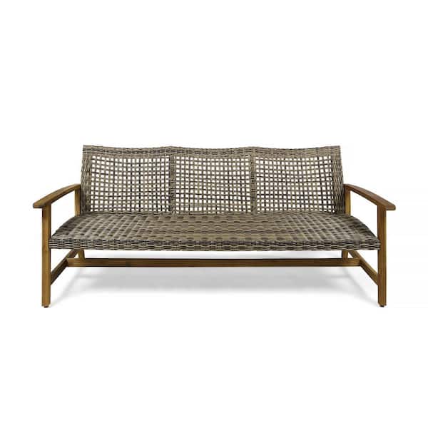 Natural + Grey Outdoor Acacia Wood Wicker Outdoor Chaise Lounge 3 ...
