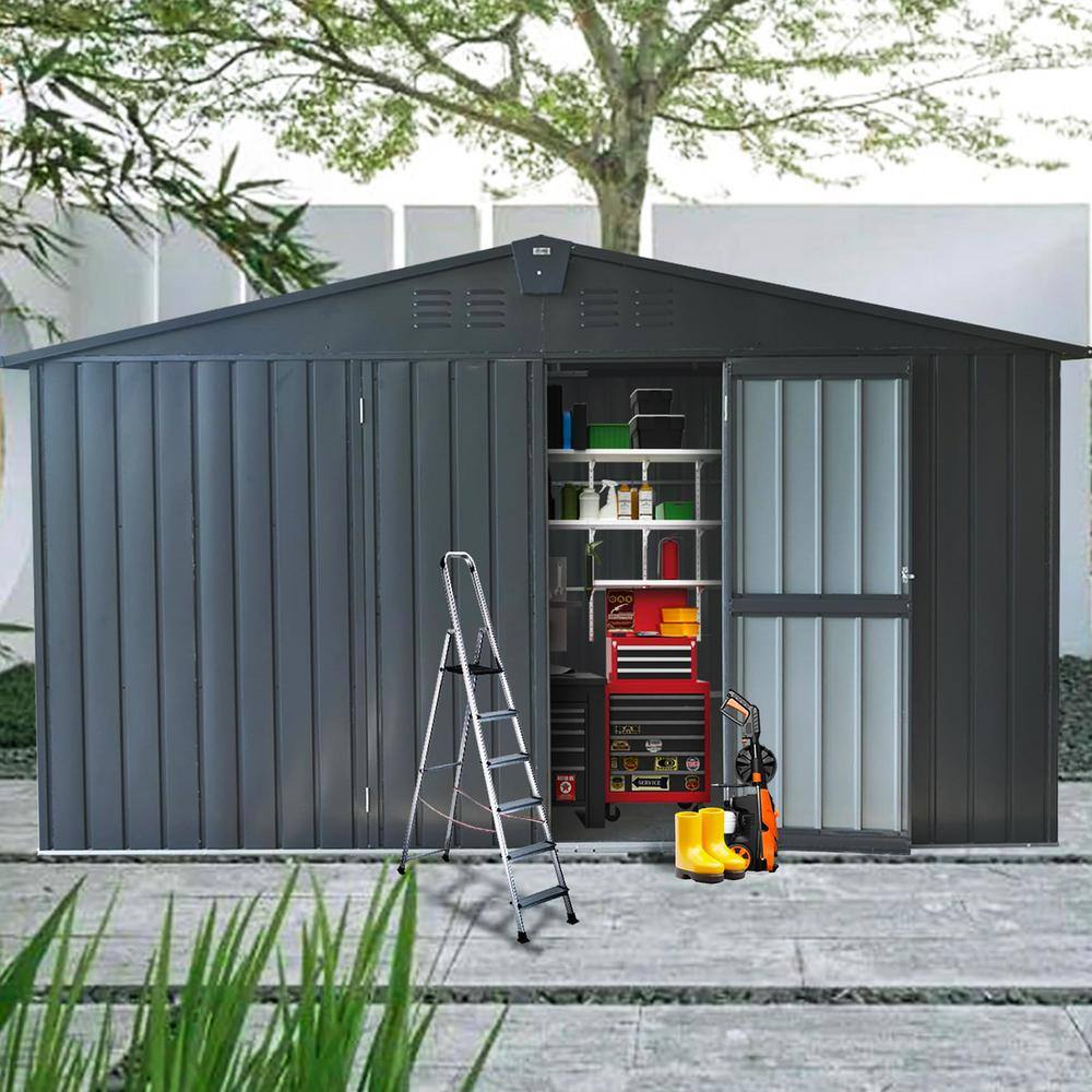 ToolCat 11 ft. W x 9 ft. D Outdoor Metal Shed Tool Storage Room with ...