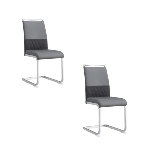 Modern Gray PU Faux Leather Upholstered High Back Side Chair Transverse ...