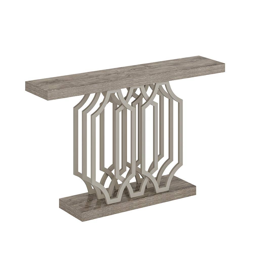 BYBLIGHT 55 in. Grey Rectangle Engineered Wood Console Table for ...