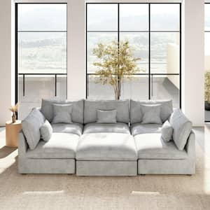 Magic Home 183 in. Oversized Square Arm Linen U Shaped Modular ...