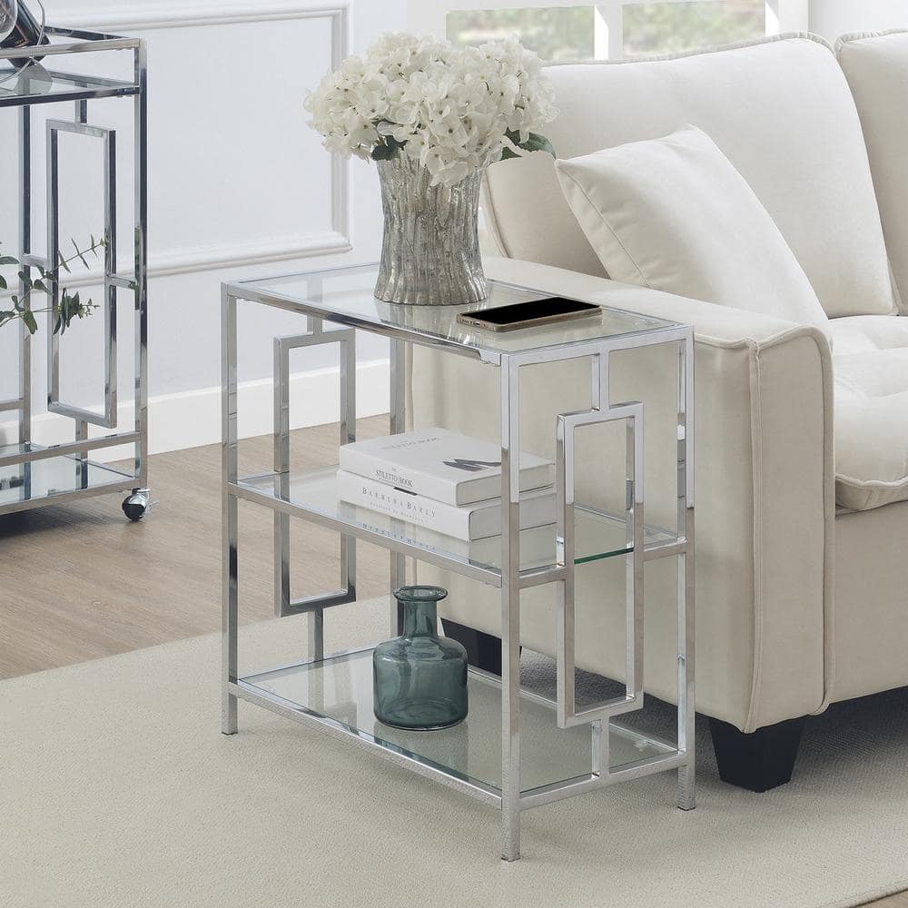 Convenience Concepts Town Square 12 in. Chrome Rectangular Glass 3 Tier ...