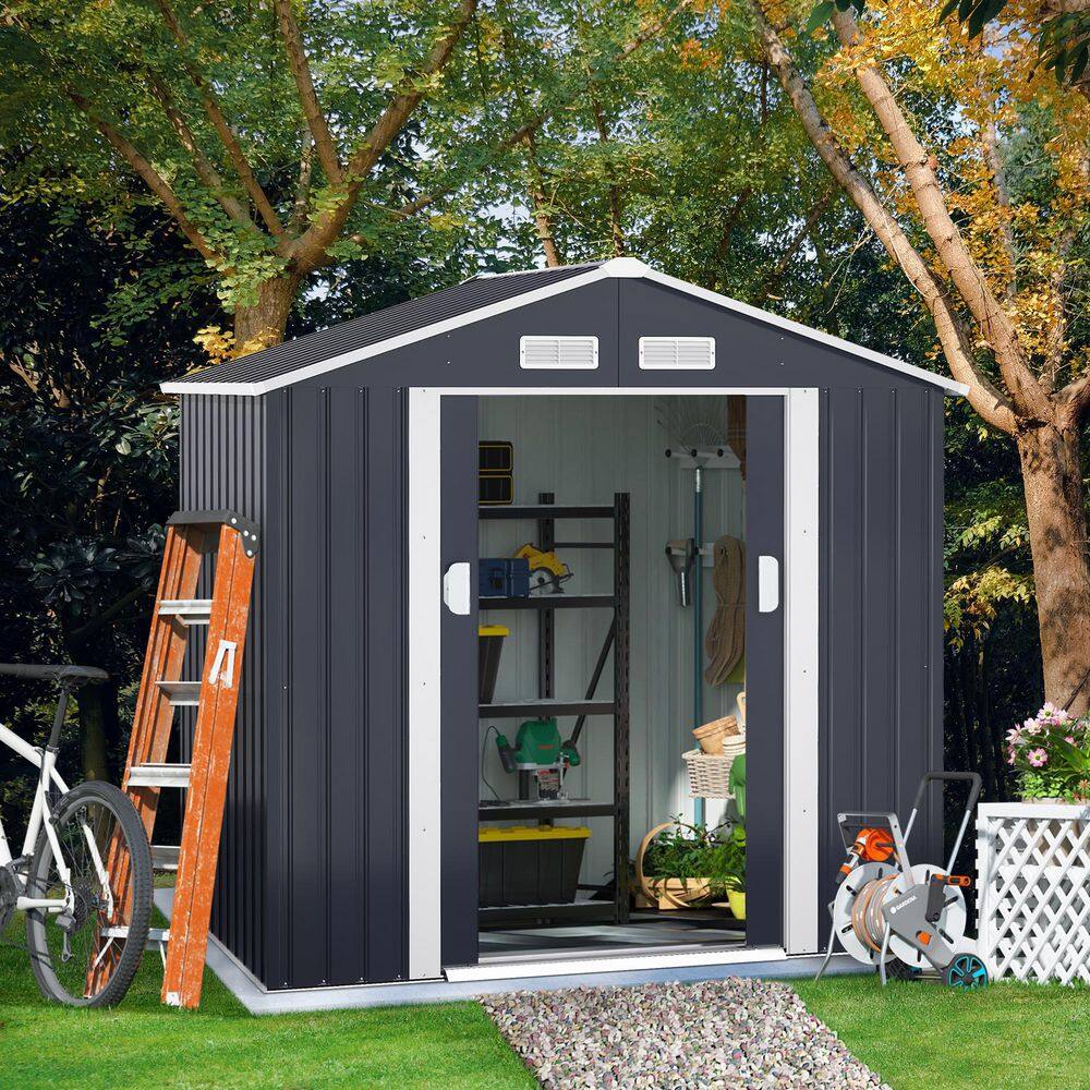 Buy 7 ft. W x 4.2 ft. D Outdoor Metal Shed Outside Storage Galvanized ...