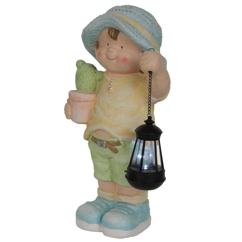 Alpine Corporation Solar Boy Statue Holding Lantern With LED Light ...