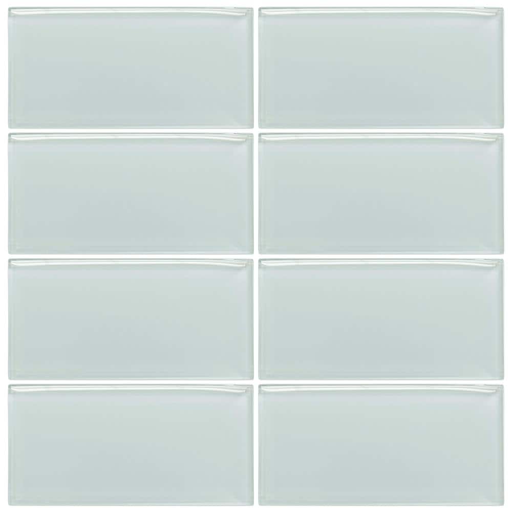 Jeffrey Court Morning Mist Blue 3 in. x 6 in. Glossy Glass Wall Tile (1 ...