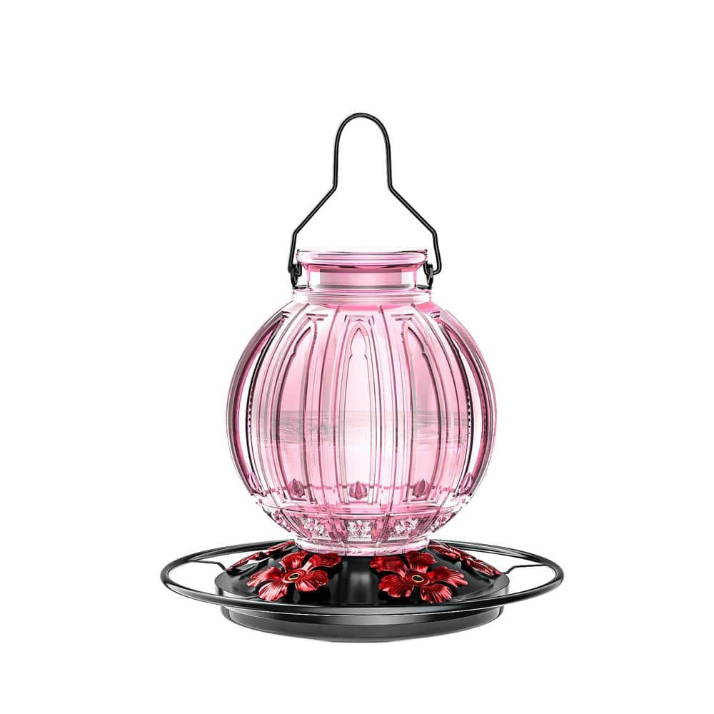 Phewnyzo Leak Proof Pink Glass Hanging Humming Bird Nectar Feeder-26 oz ...