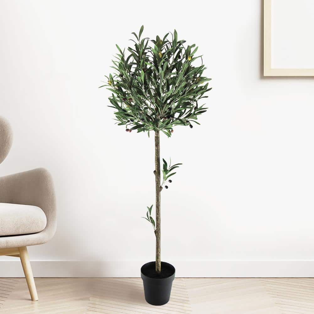 LIVING LUXURY 48 in. Artificial Olive Tree Topiary in Pot 60472-GR ...