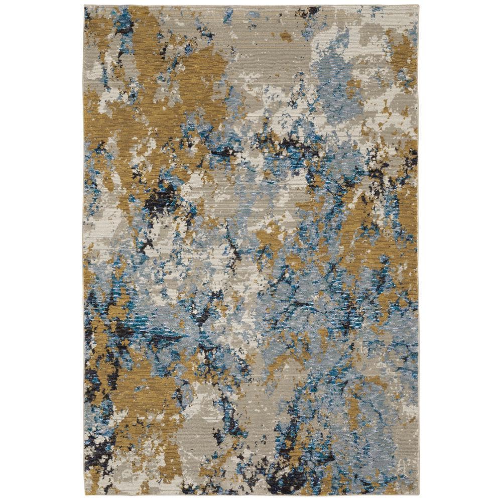 AVERLEY HOME Evan Blue/Gold 9 ft. x 12 ft. Casual Abstract Area Rug ...