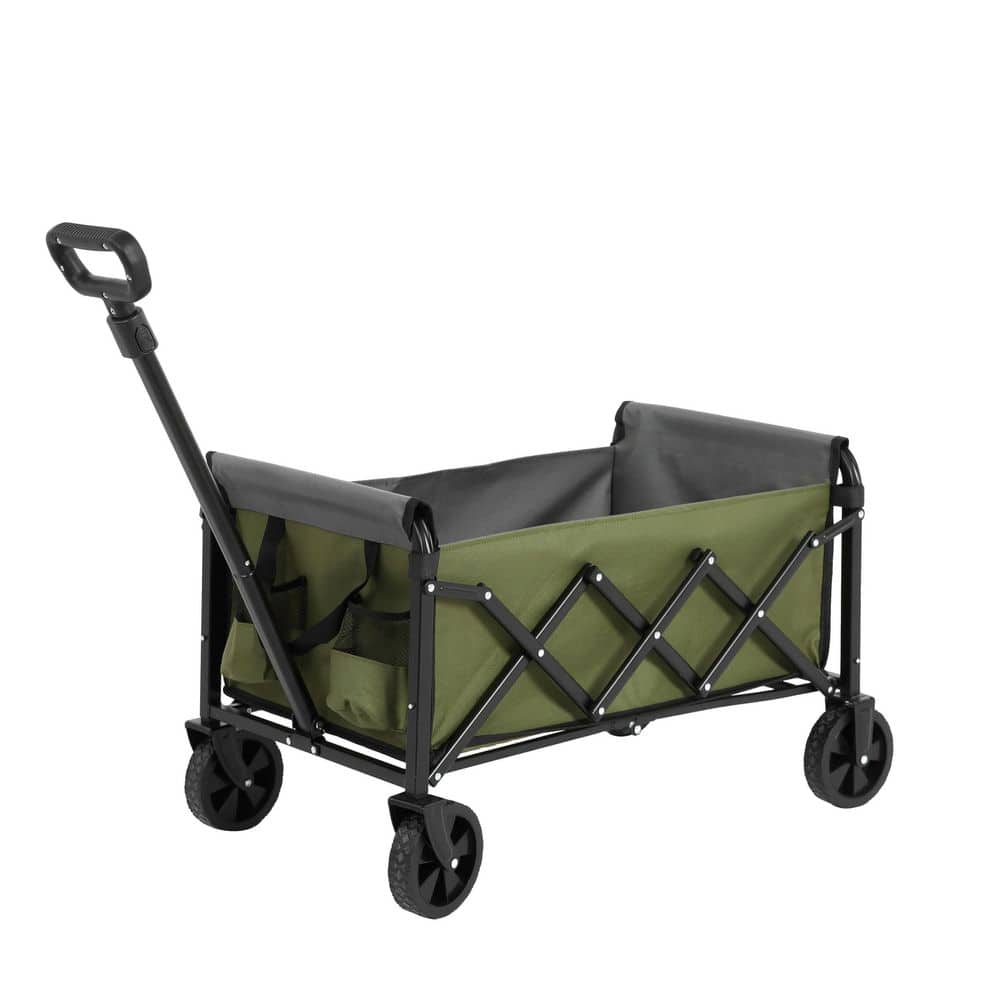 Otryad 4.25 cu. ft. Army Green Fabric Folding Wagon Cart, Heavy Duty ...