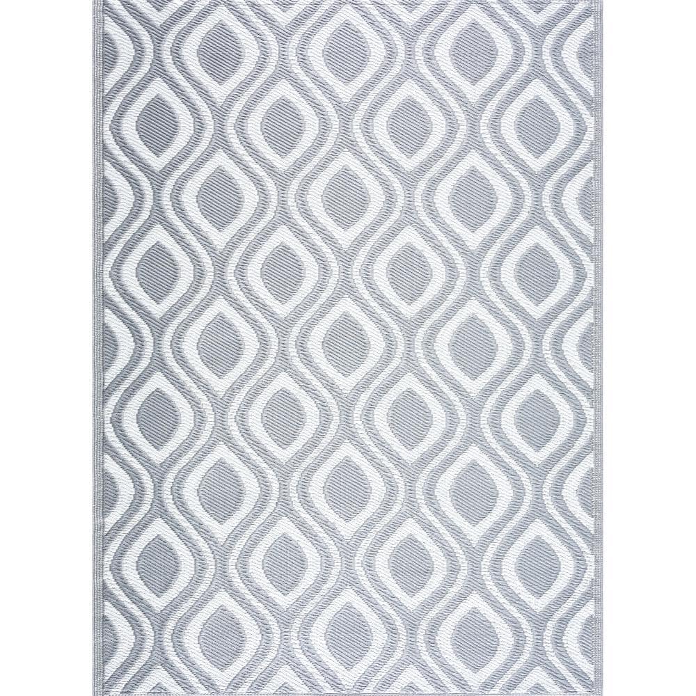 PLAYA RUG Venice Gray White 6 ft. x 9 ft. Reversible Recycled Plastic ...