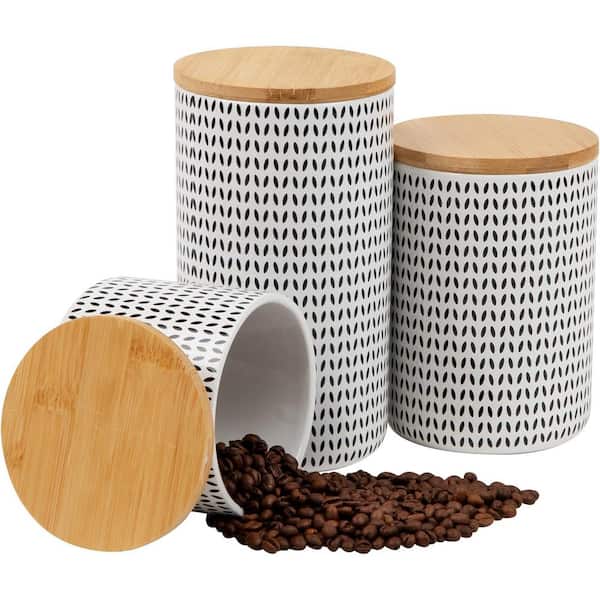 PRIMEPLUS 3 Piece Ceramic Kitchen Canisters Sets with Wood Lids CS-CB3 ...