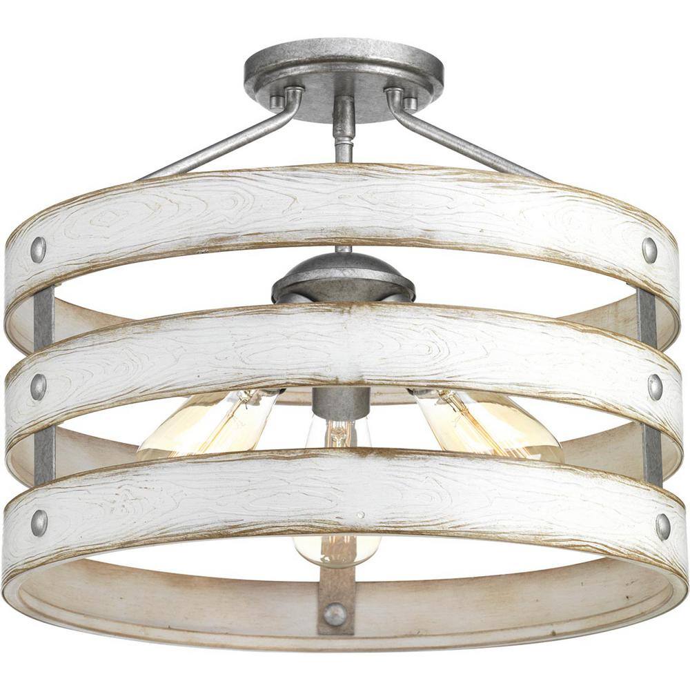 Progress Lighting Gulliver 17 in. 3-Light Galvanized Coastal Semi-Flush ...