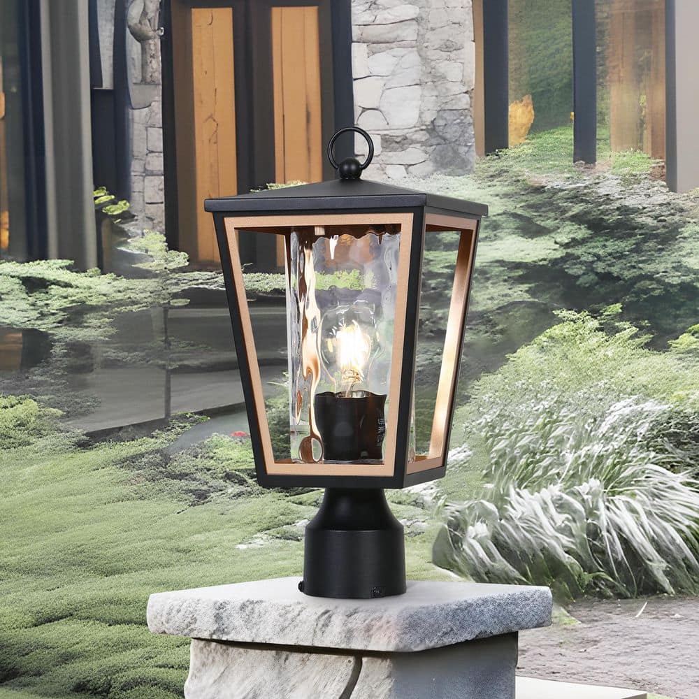 LNC Modern 15.7 in. 1-Light Black Gold Metal Outdoor Weather Resistant ...