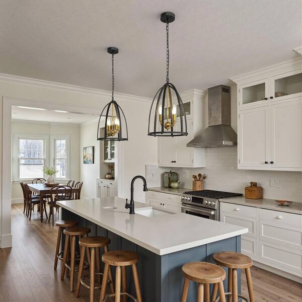 YANSUN 4-Light Black Rustic Lantern Pendant Chandelier w/Chain, Open ...