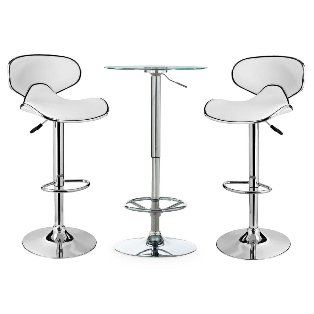 Powell Company Nelson 3-Piece Round Glass Top Adjustable Chrome Base ...