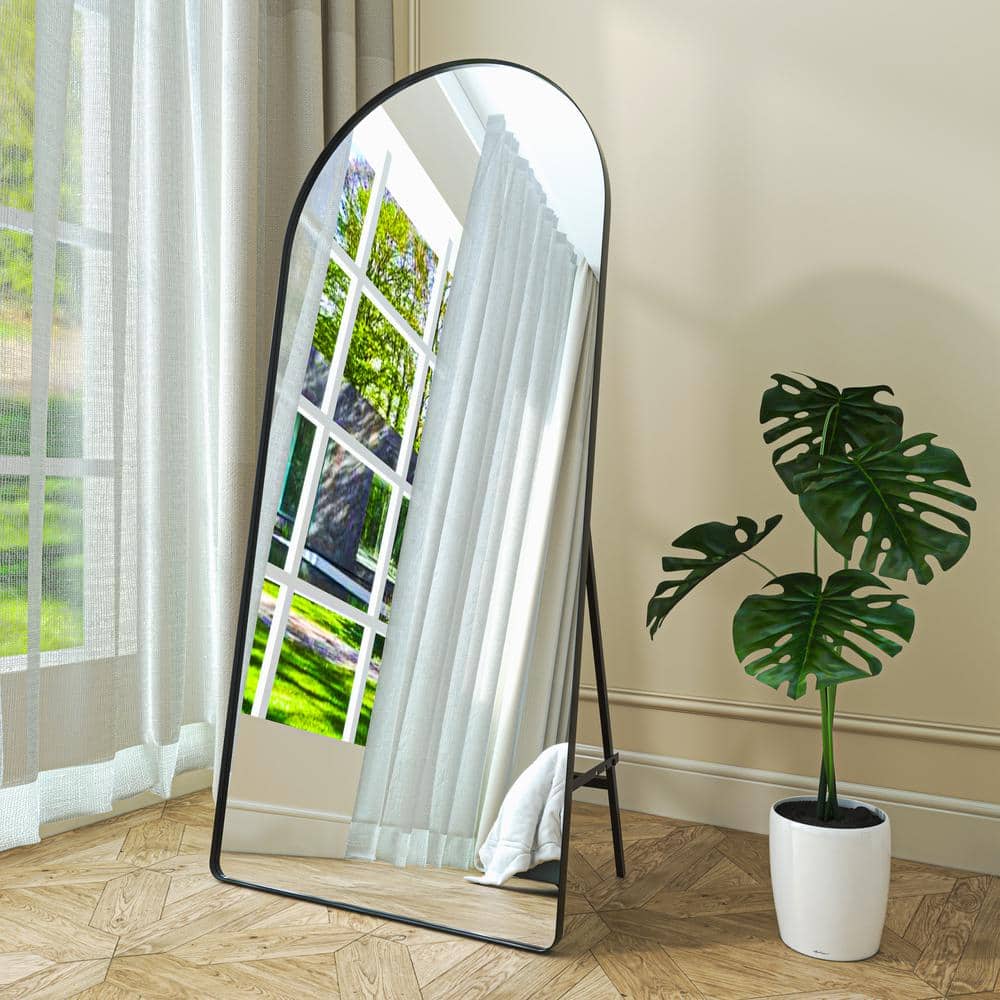 ORGANNICE 32 in. W x 71 in. H Arched Black Aluminum Alloy Framed Full Length Mirror Standing ...