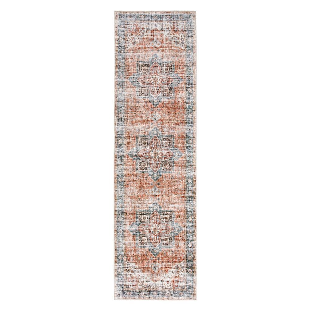 World Rug Gallery Rust 2 ft. x 7 ft. Distressed Traditional Machine ...