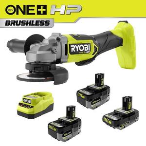 RYOBI ONE+ HP 18V Brushless Cordless 4-1/2 in. Angle Grinder Kit with 4 ...