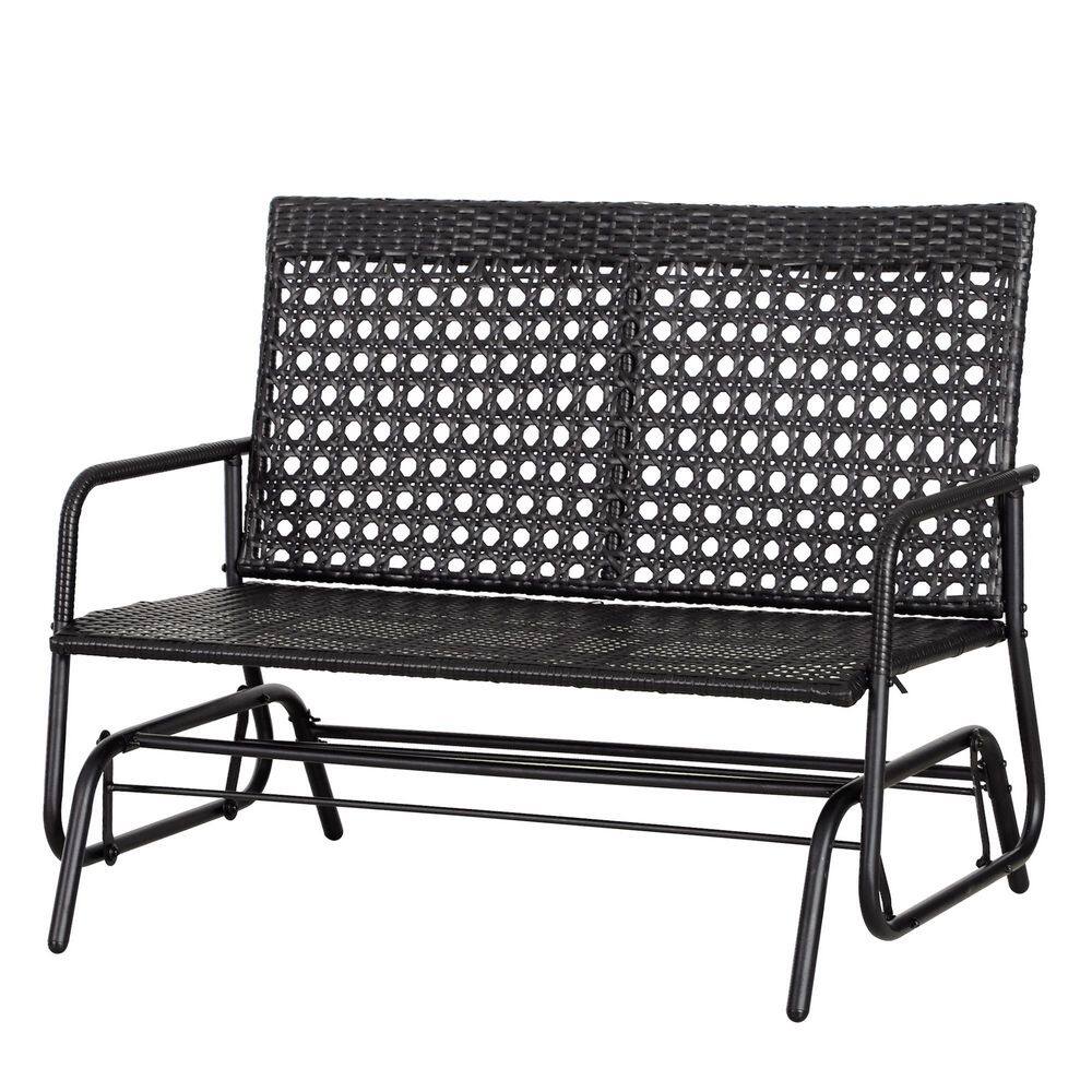 Outsunny Patio 2-Person Wicker and Metal Outdoor Bench, All-Hand Woven ...