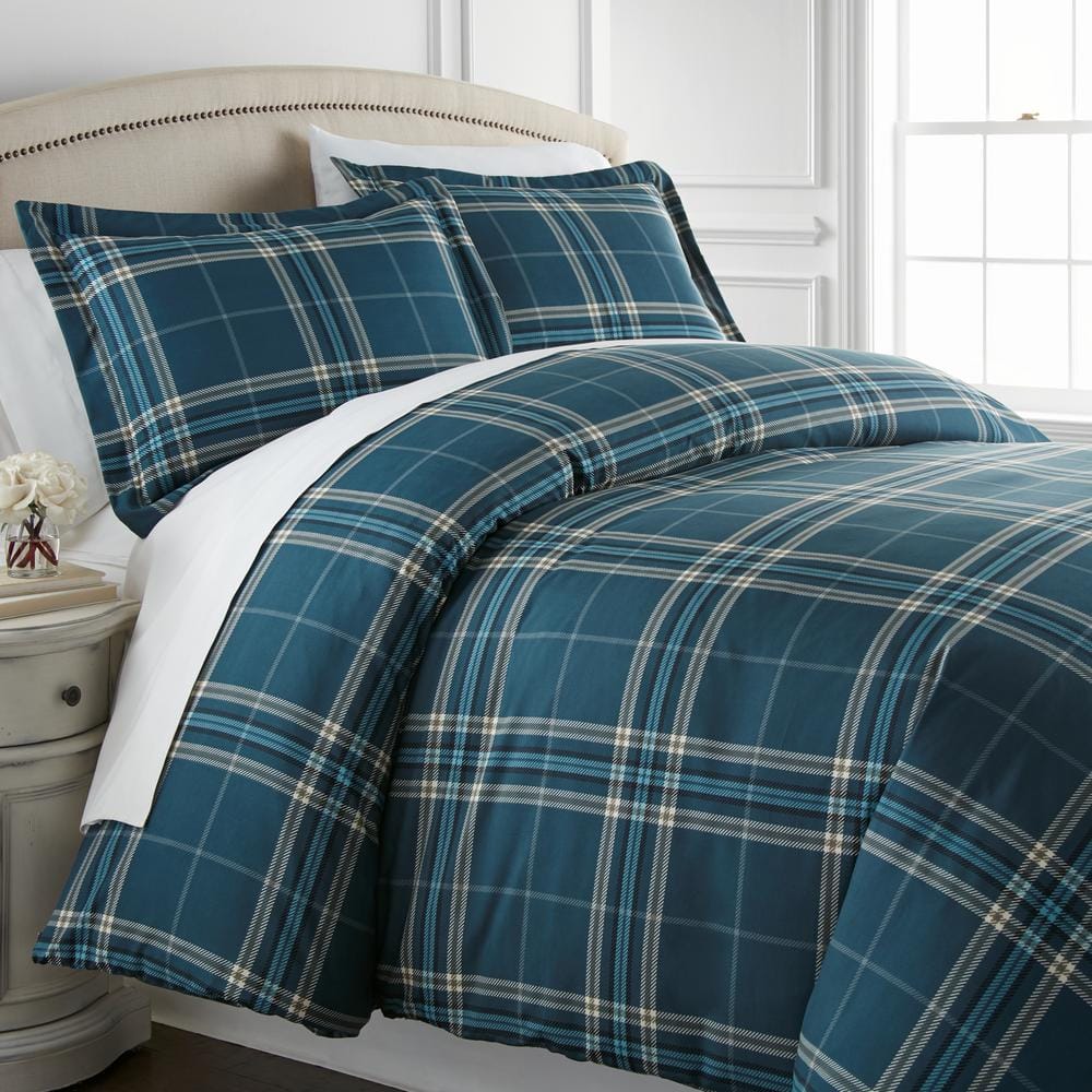 Southshore Fine Linens Vilano Plaid 3-Piece Blue Plaid Microfiber King ...