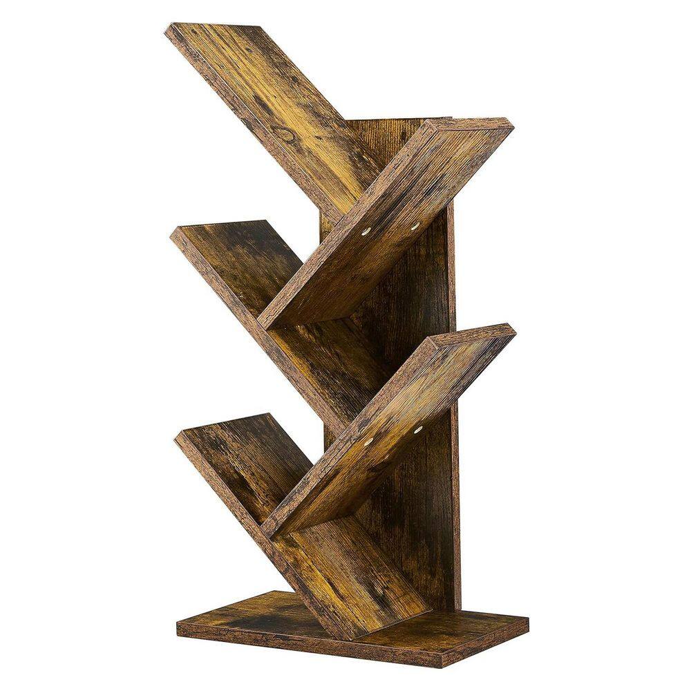 Rustic Brown 11.8 in. x 24 in. Wood Classic 4-Tier Desk Display Shelf ...