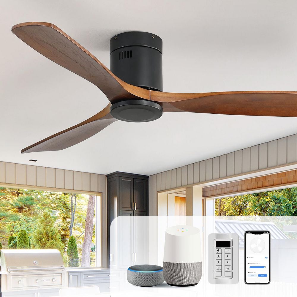 CACI Mall 52 in. Indoor/Outdoor Smart Standard Flush Mount Black Solid ...